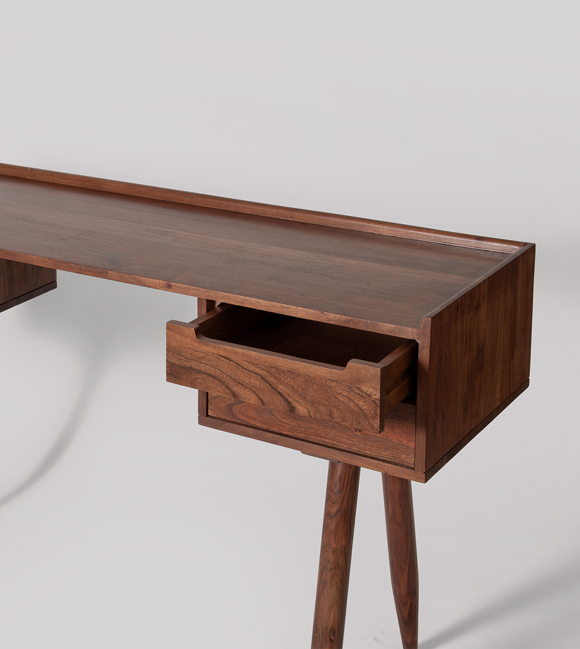 Southwark Mid-Century Modern Pedestal Desk in Dark Brown Acacia | Swoon