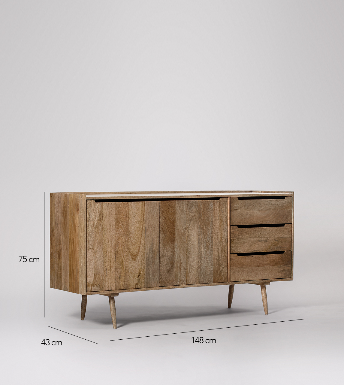 Southwark Mid Century Sideboard in Natural Oak Stained Mango Wood Swoon