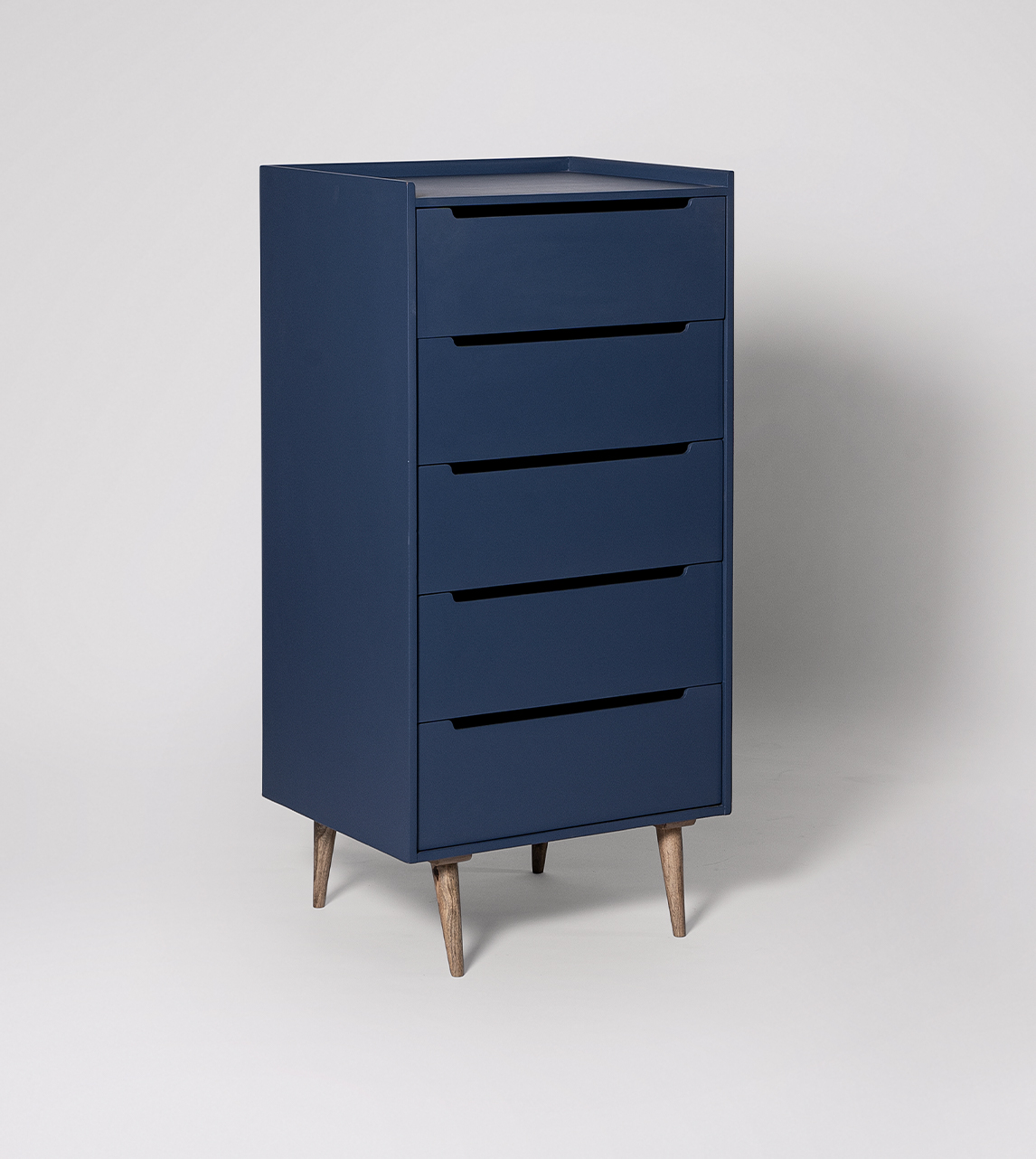 Southwark Mid-century Five-drawer Tallboy in Blue & Natural Oak-stained ...