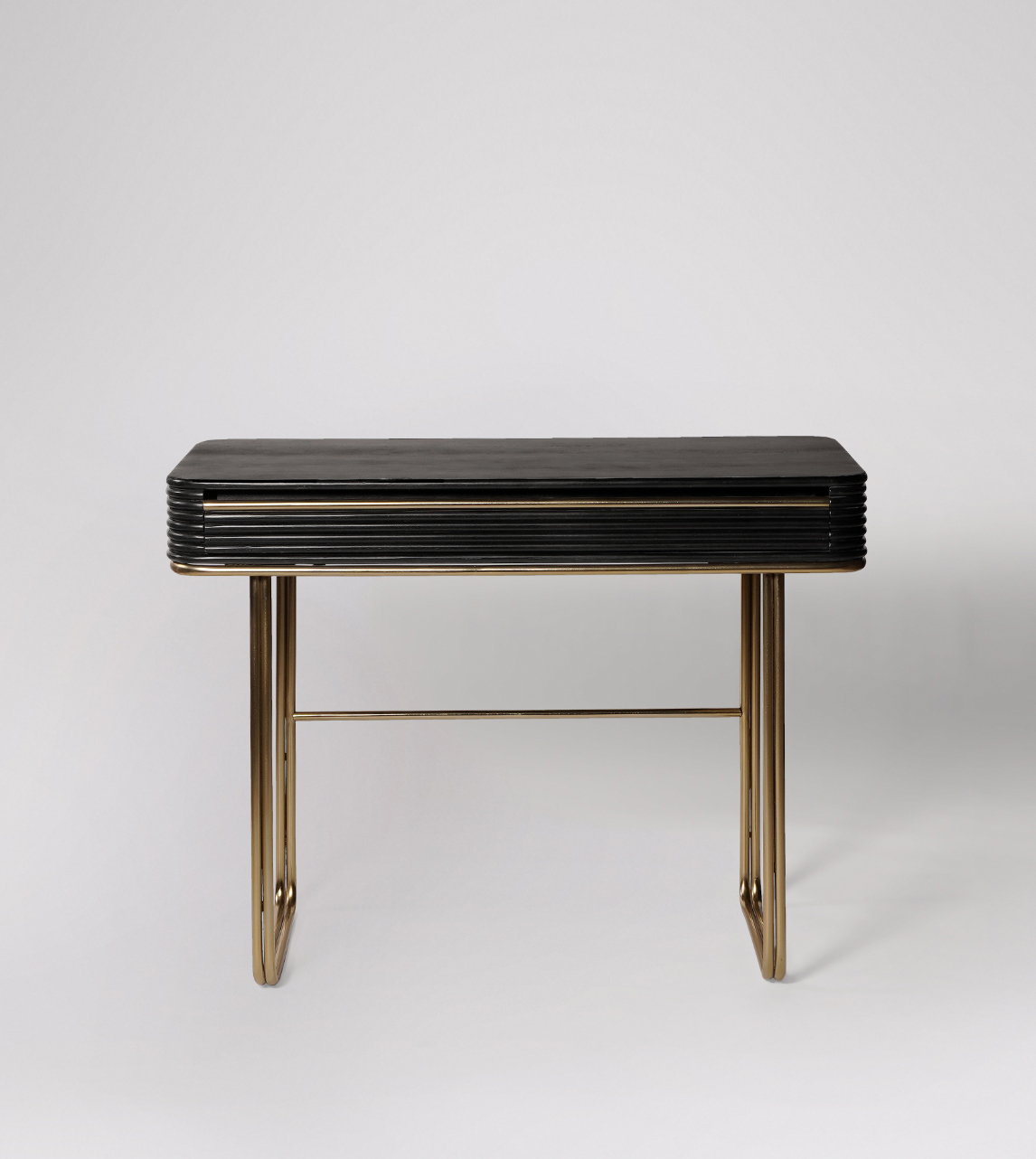 Strand Art Deco Desk in Black Mango Wood & Brass | Swoon