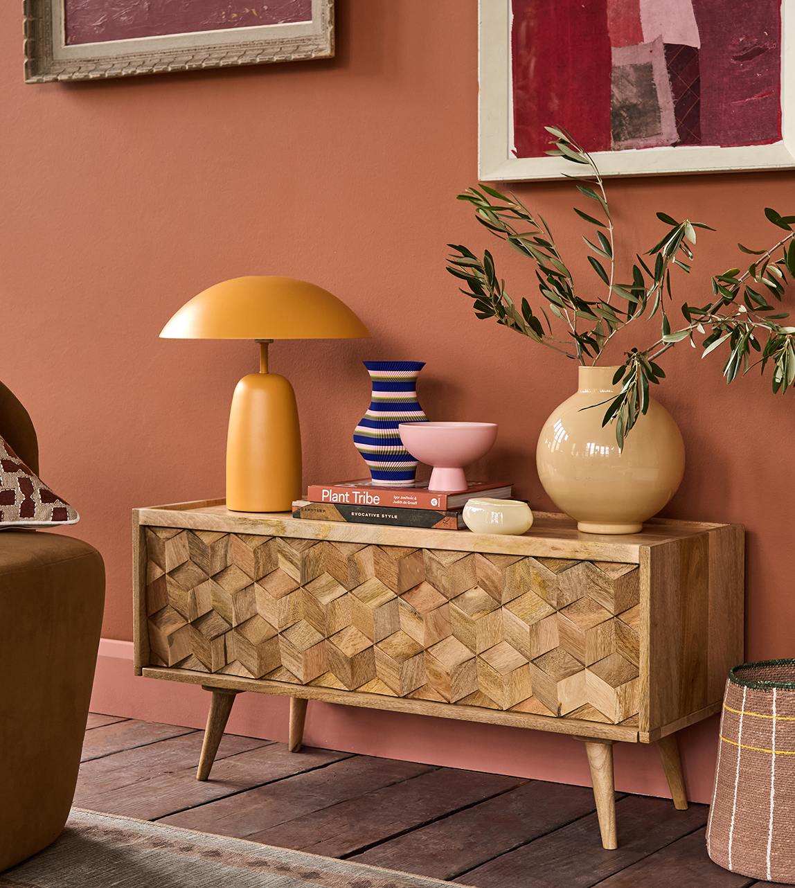 Terning Small Media Unit, Mid-Century Style in Natural Mango Wood | Swoon