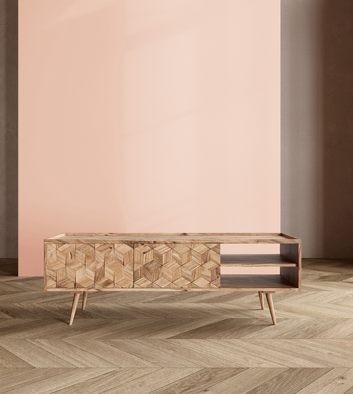 Terning Media Unit, Mid-Century Style in Natural Mango Wood | Swoon