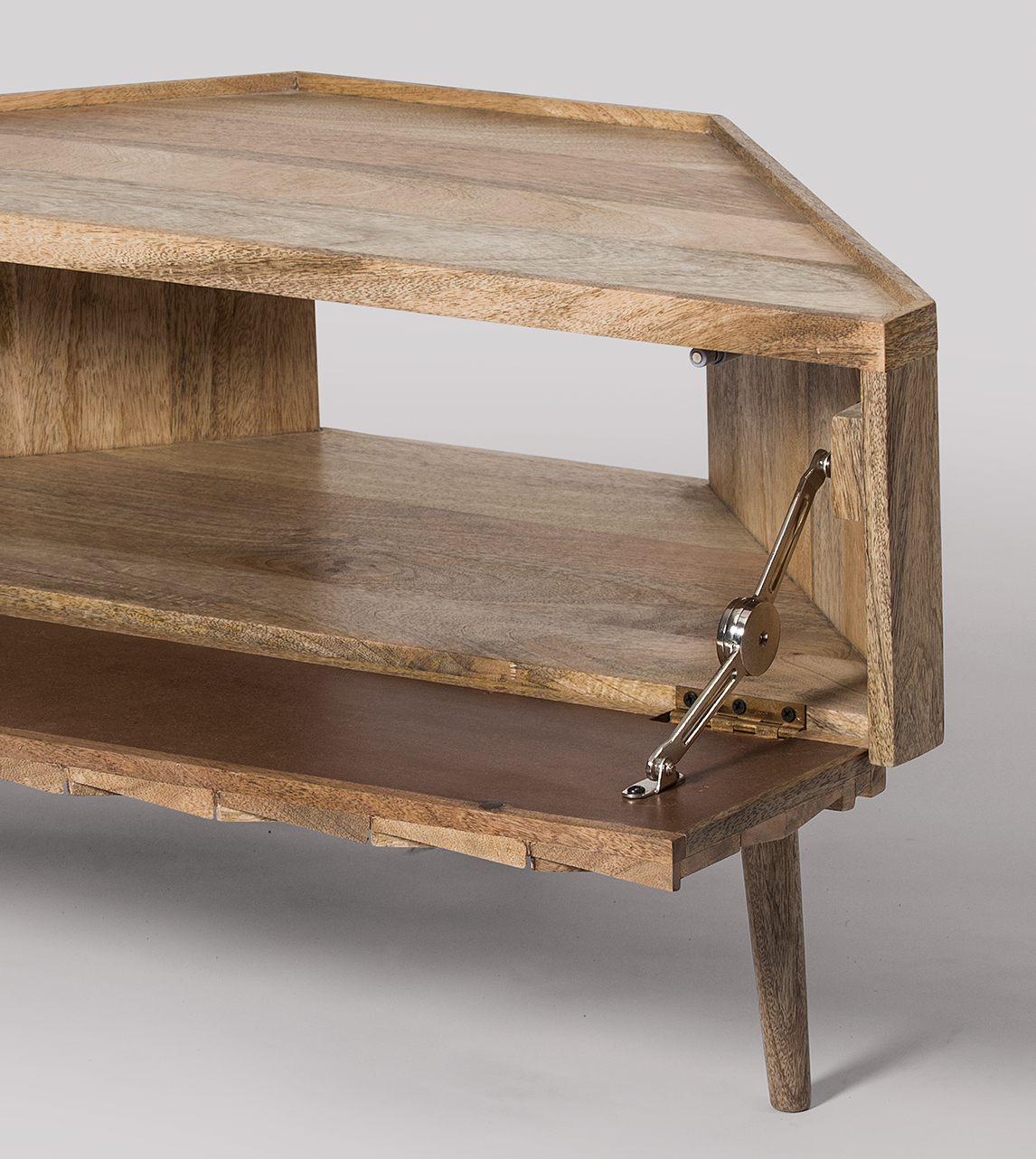 Terning Mid-Century Style Corner TV Unit in Natural Mango Wood | Swoon