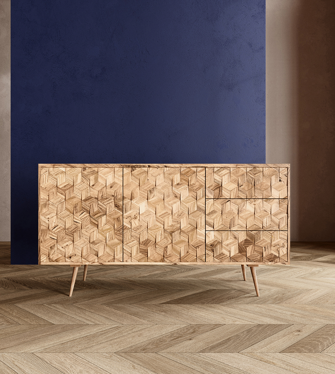 Terning Sideboard, Mid-Century Style in Natural Mango Wood | Swoon