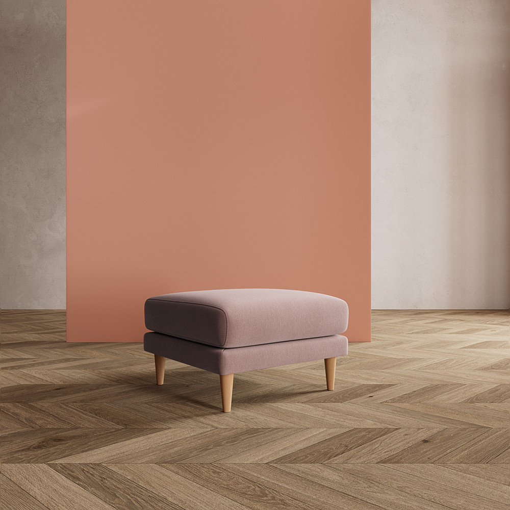 Turin Ottoman in Dusk Crushed Velvet with Light Feet | Swoon