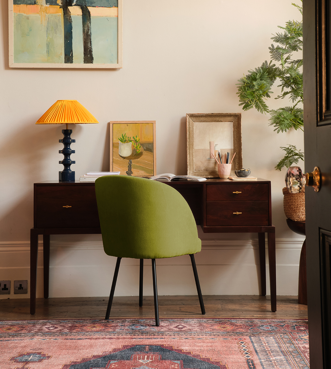 Verne Classic Double Pedestal Desk in Dark Mango Wood & Brass | Swoon