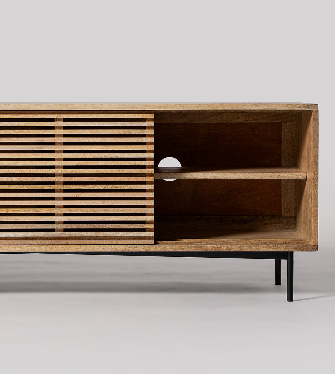 Weaving Large Media Unit, Scandi Style in Natural Mango Wood & Black ...