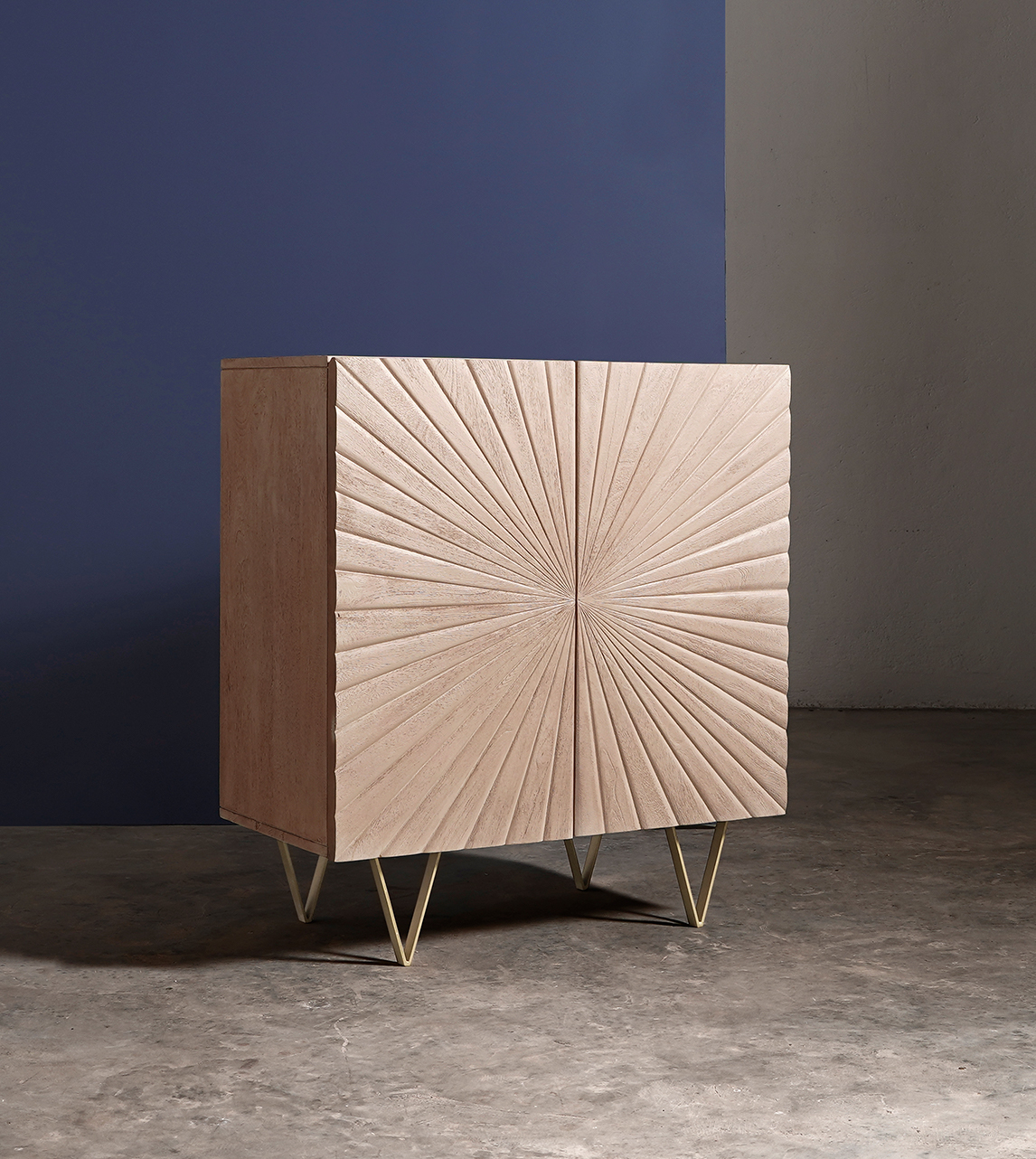 Ziggy Maximalist Cabinet in Sandblasted Grey Mango Wood & Brass | Swoon