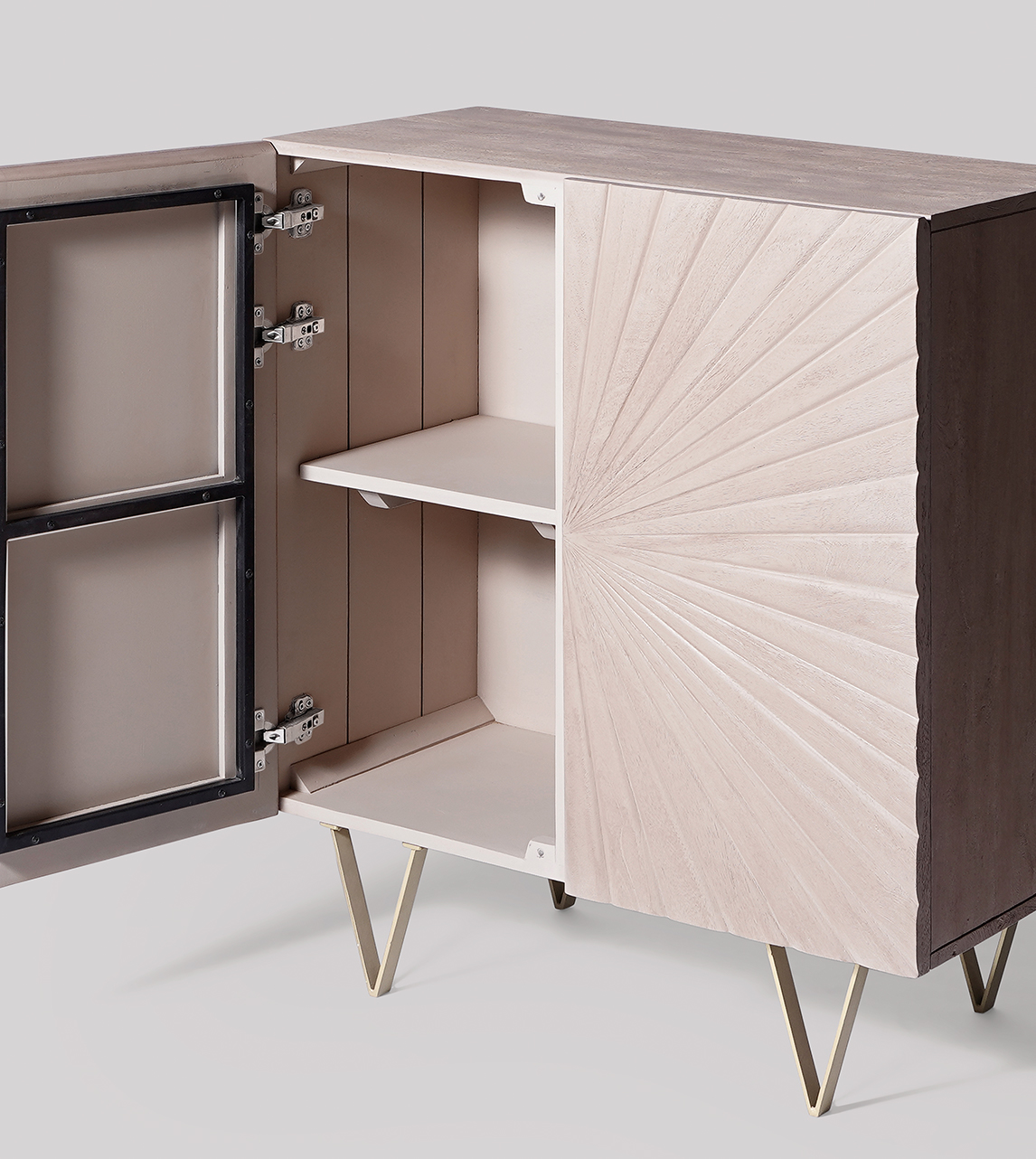 Ziggy Maximalist Cabinet in Sandblasted Grey Mango Wood & Brass | Swoon