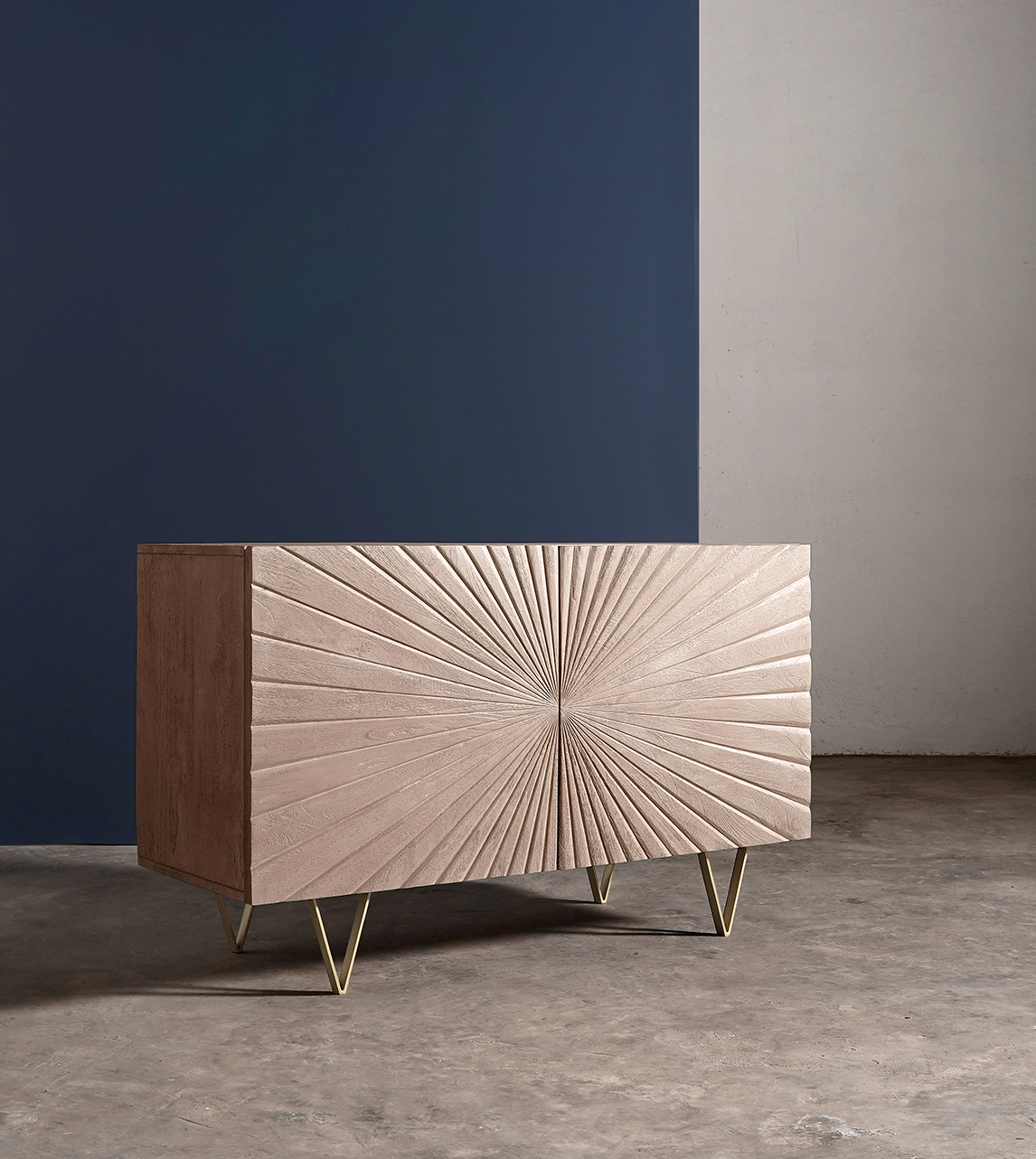 Ziggy Maximalist Sideboard in Sandblasted Grey Mango Wood & Brass | Swoon